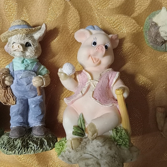 Accents | Set Of 4 Pigs Farmer Softball Mom Daughter One Cow Figurines ...